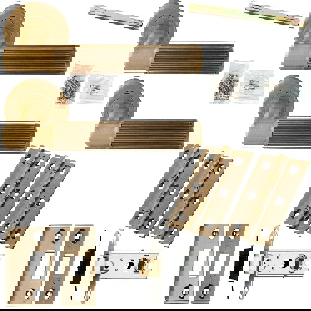 Loops Door Handle & Latch Pack - Antique Brass - | Rackhams