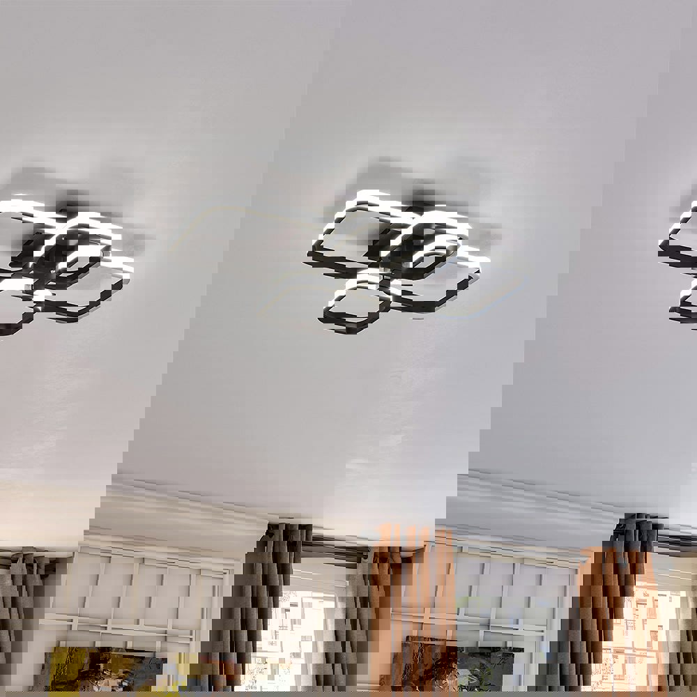 Living and Home 4-Head LED Ceiling Light Black Frame | Rackhams
