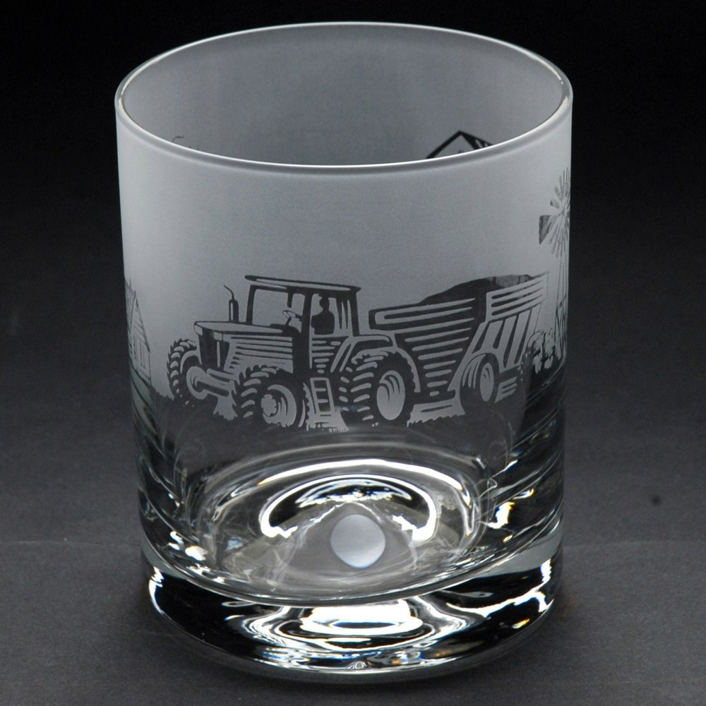 Glyptic Glass Art Farming Scene Whiskey Tumbler Glass | Rackhams