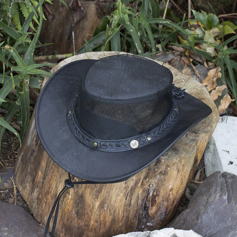 Wombat Leather Wilds Air Foldable Black Leather Hat | Rackhams