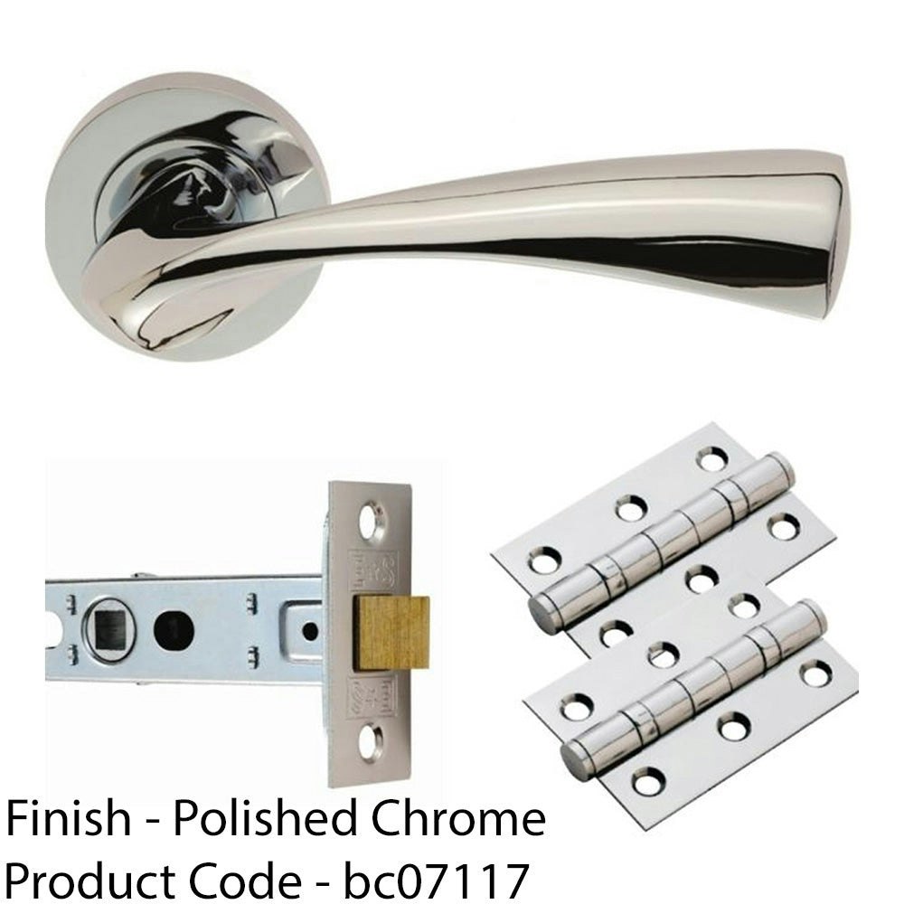 Loops Door Handle & Latch Pack - Chrome Curved Flaired | Rackhams