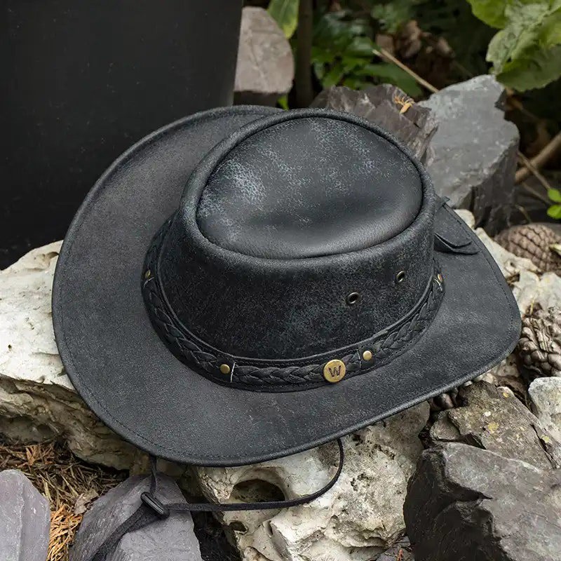 Wombat Leather The Wilds Foldable Black Leather Hat | Rackhams