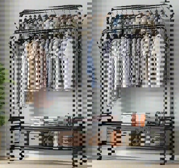 Modcraft Black Heavy Duty Double Rail Clothes Rack – | Rackhams