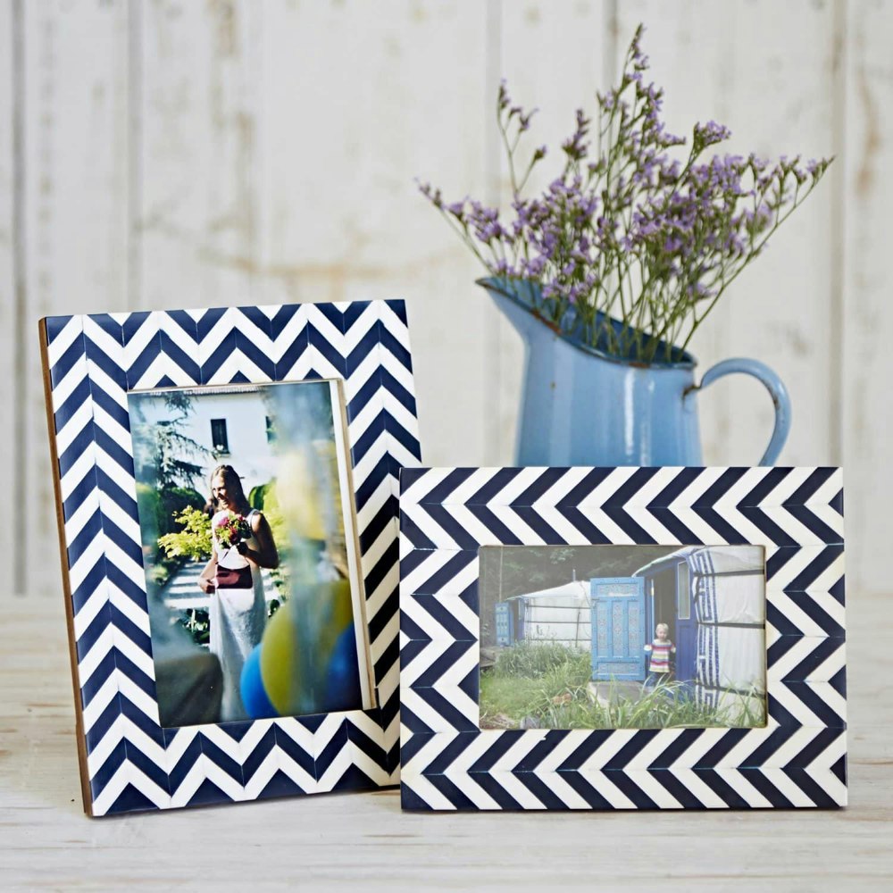 Paper High Neha Navy Chevron Patterned Photo Frame | Rackhams