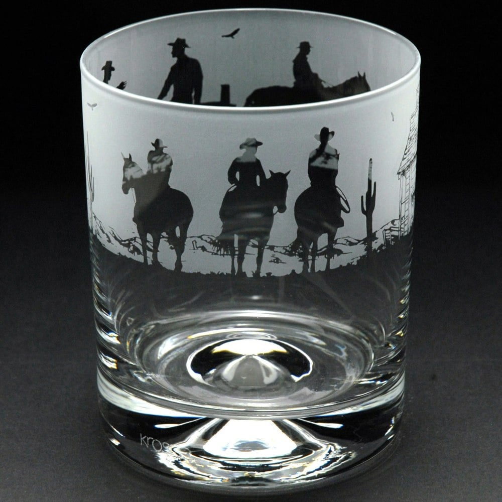 Glyptic Glass Art Wild West Whiskey Tumbler Glass - | Rackhams