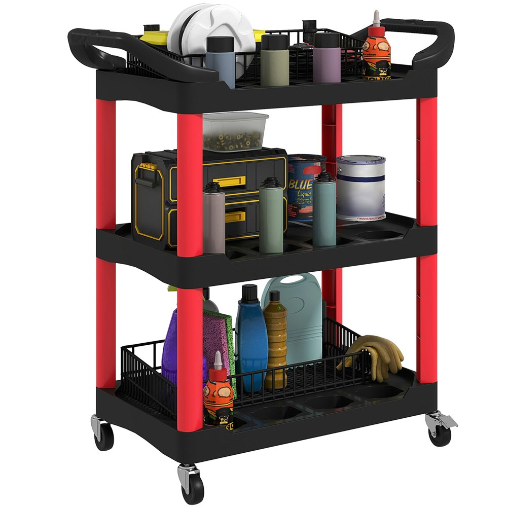 HOMCOM 3-Tier Rolling Tool Cart, Tool Trolley on | Rackhams
