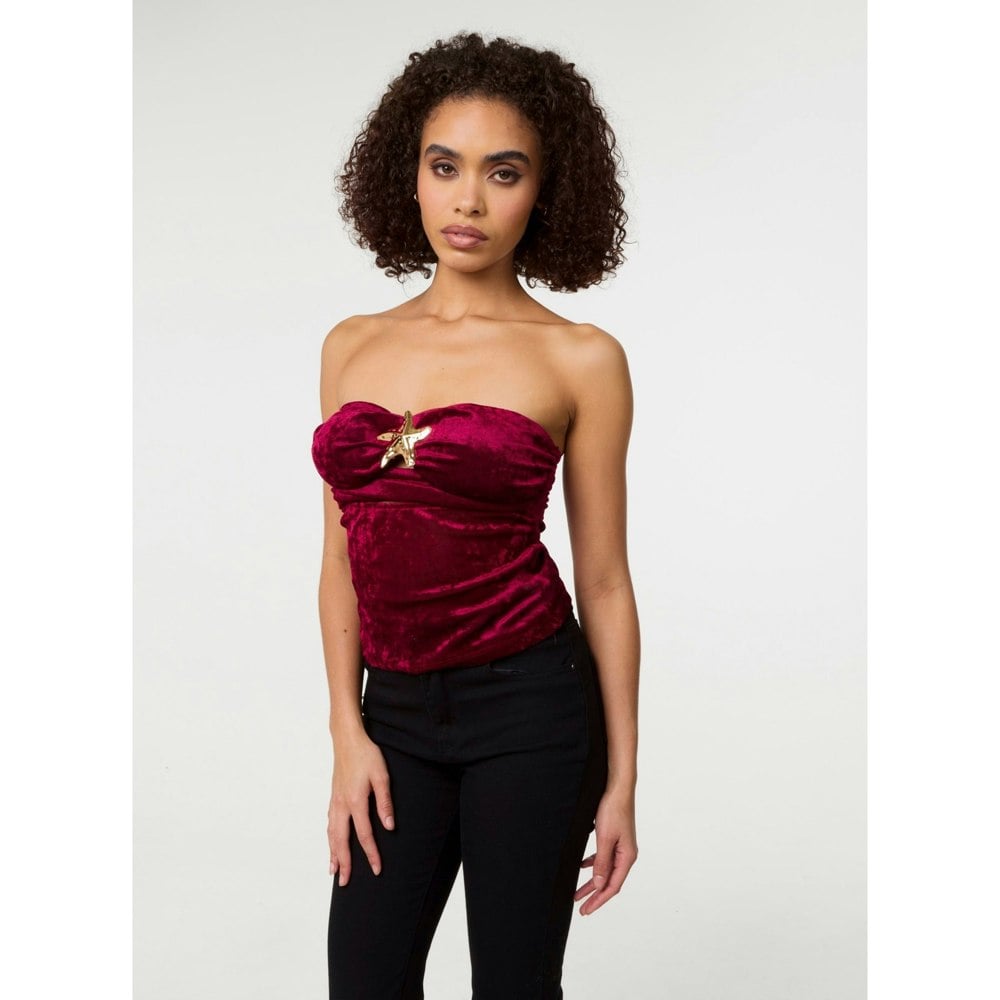 Pink Vanilla Soft Shimmer Velvet Texture Bra Cup Top | Rackhams