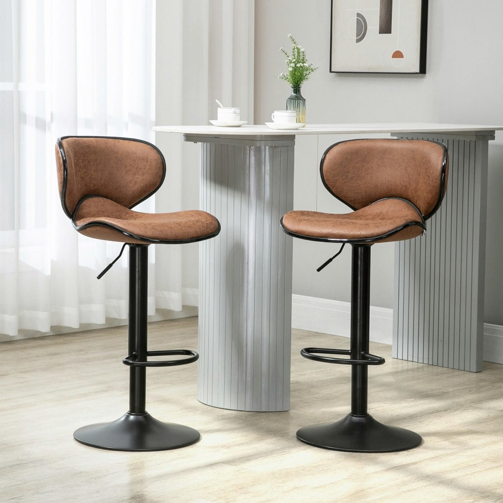 HOMCOM Bar Stool Set of 2 Microfiber Cloth Adjustable | Rackhams