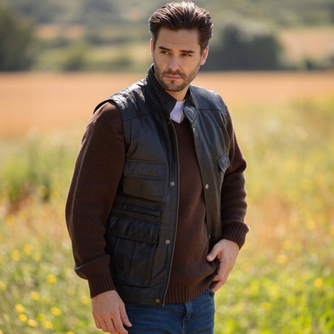 Ashwood 'Enzo' Leather Utility Vest with Multiple | Rackhams