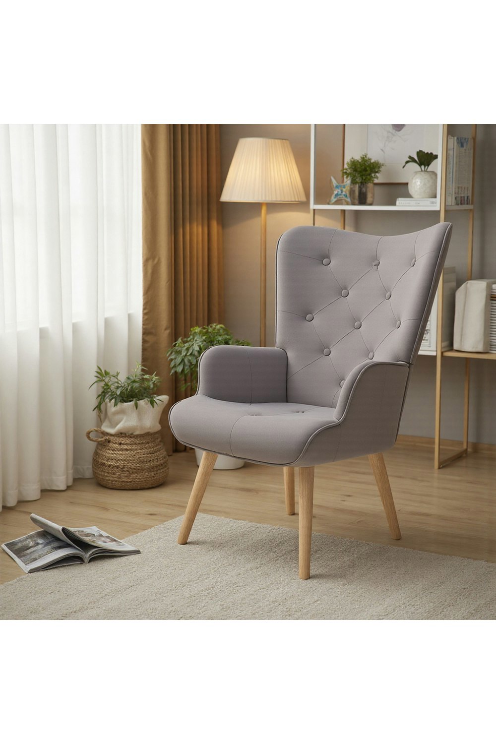 Living and Home Flannel Upholstered Tufted Lounge | Rackhams