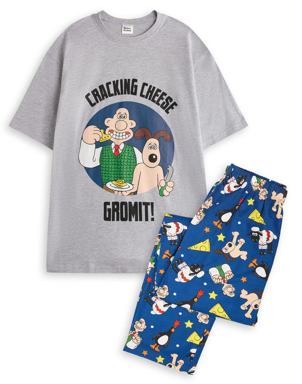 Wallace And Gromit Mens Grey Character Short Sleeve | Rackhams