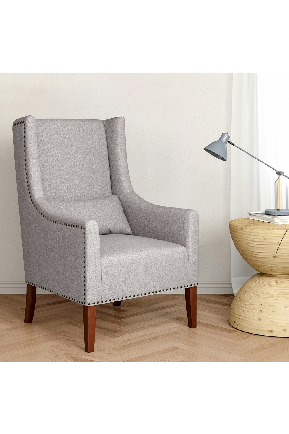 Living and Home Burlap High Back Studded Armchair with | Rackhams