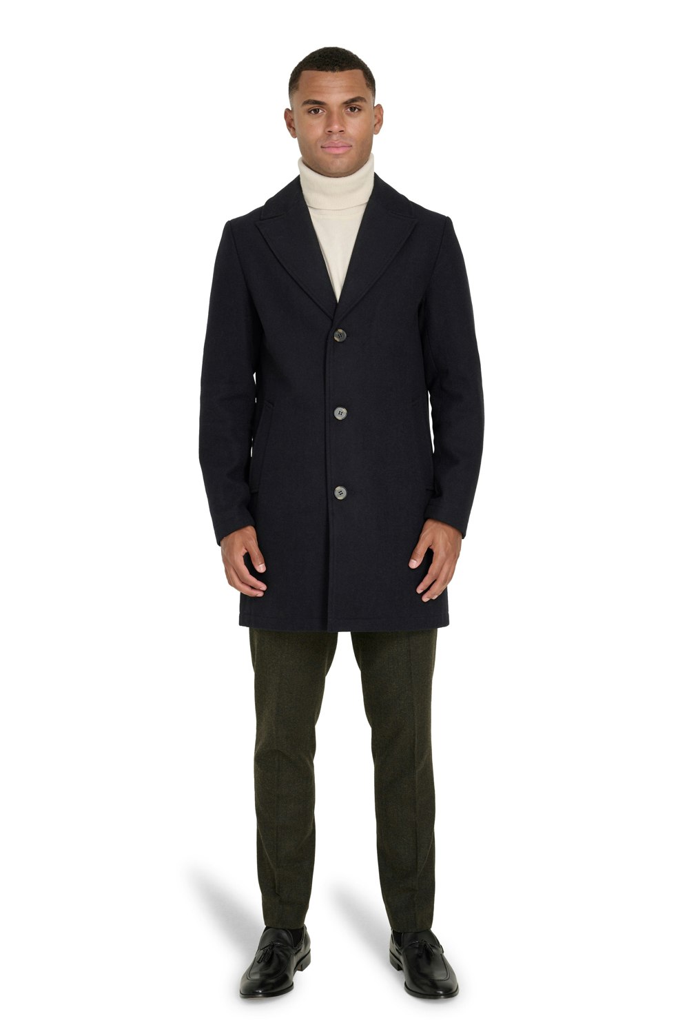 Harry Brown London Josh Wool Melton Overcoat - Navy | Rackhams