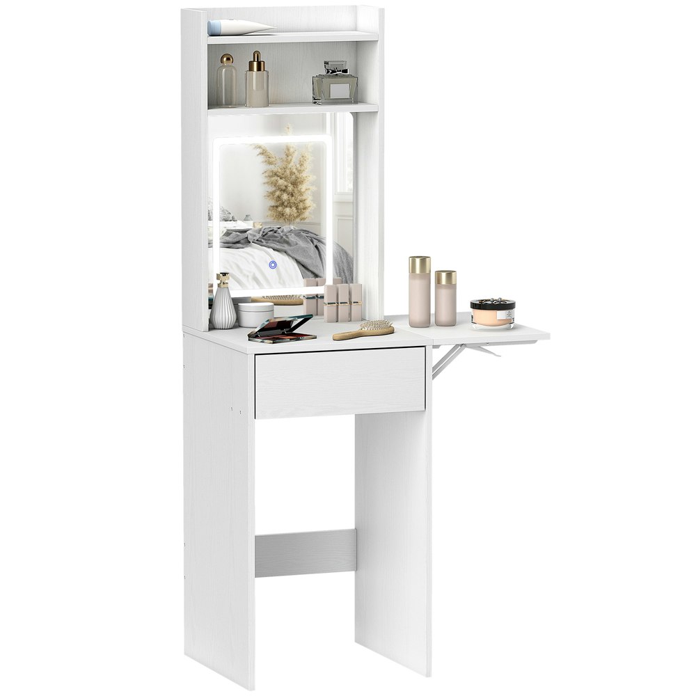 HOMCOM Compact Dressing Table with Lighted Mirror Open | Rackhams