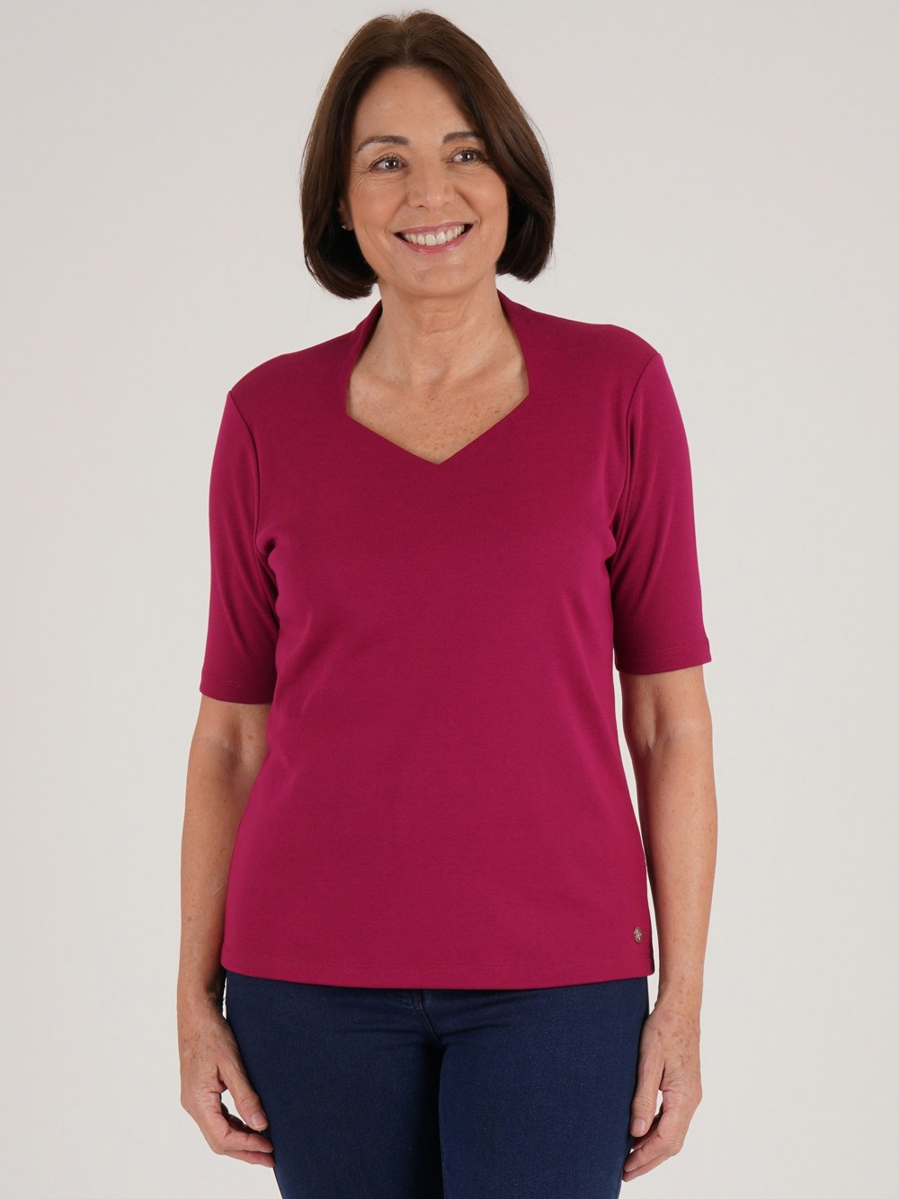 PennyPlain High Back Sweetheart Neck Top - Raspberry | Rackhams