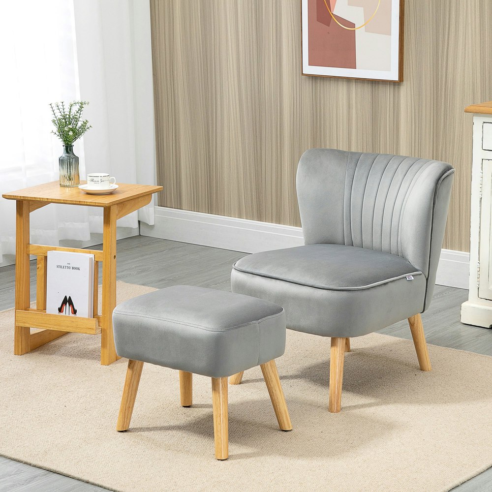 HOMCOM Velvet-Feel Accent Chair w/ Ottoman Tub Seat | Rackhams
