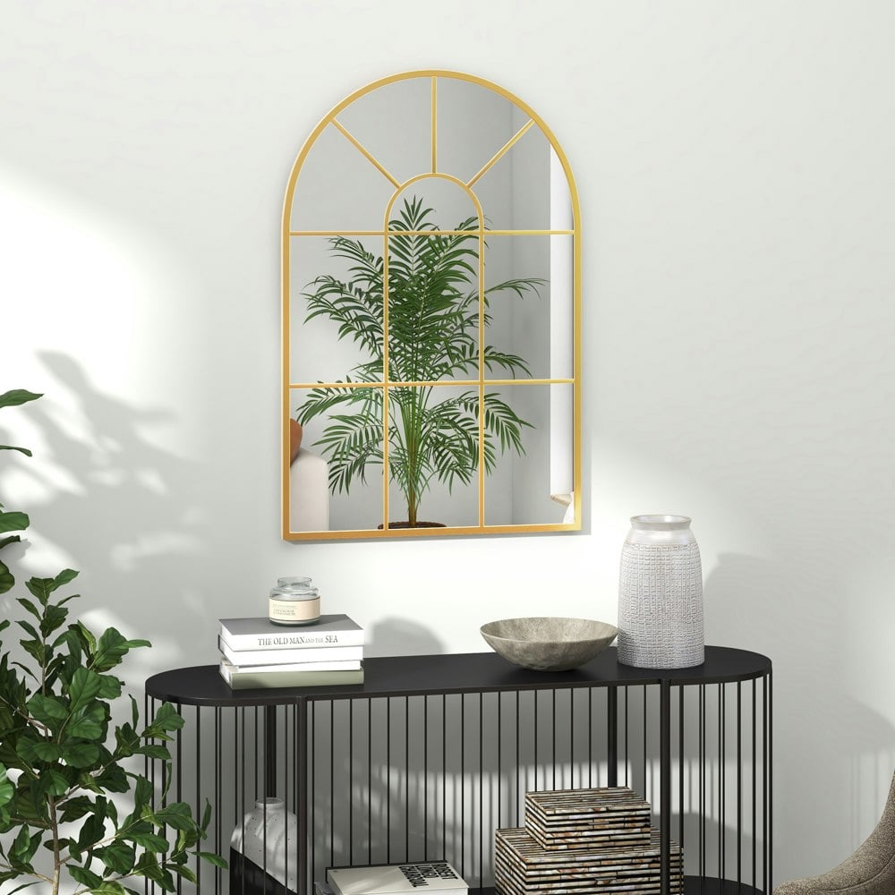 HOMCOM Modern Arched Window Wall Mirror for Bedroom | Rackhams