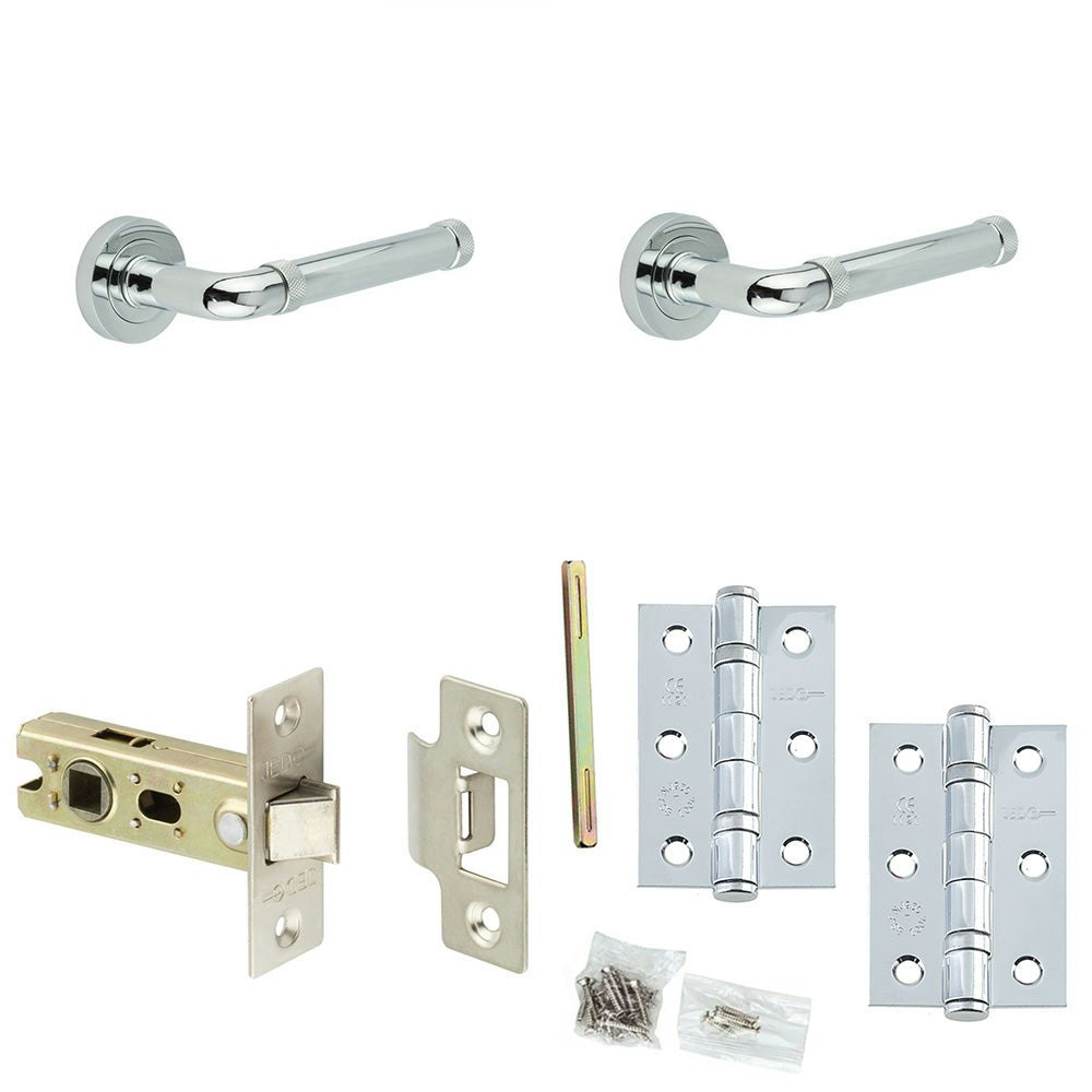 Loops Door Handle & Latch Set Chrome Knurled-Edged | Rackhams