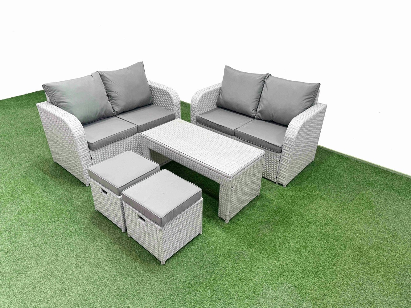Fimous 6 Seater Outdoor Love Sofa Set Rattan Garden | Rackhams