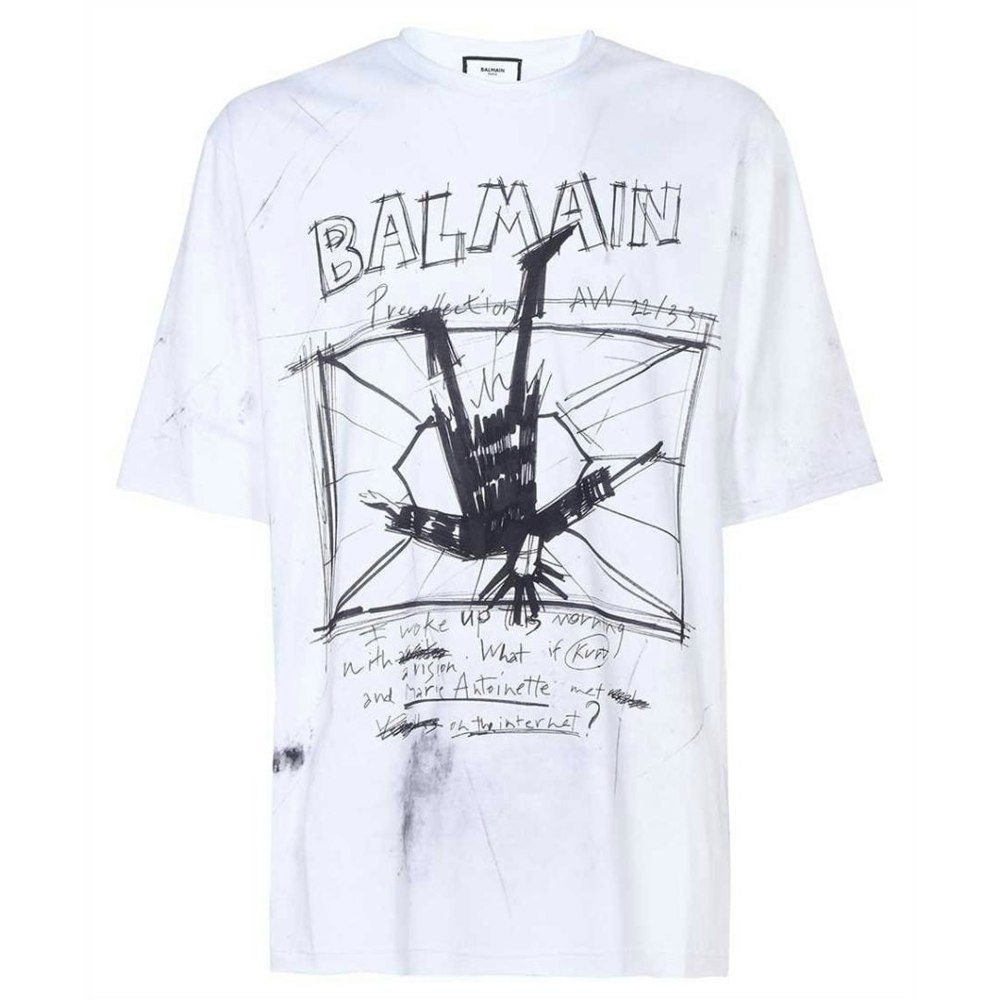 Balmain Sketch Drawing Logo White T-Shirt | Rackhams