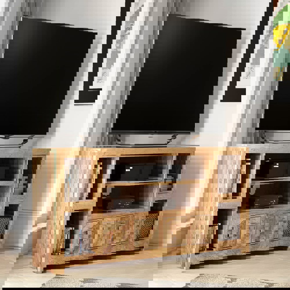 IH Design Logan Light Mango Corner TV Unit | Rackhams