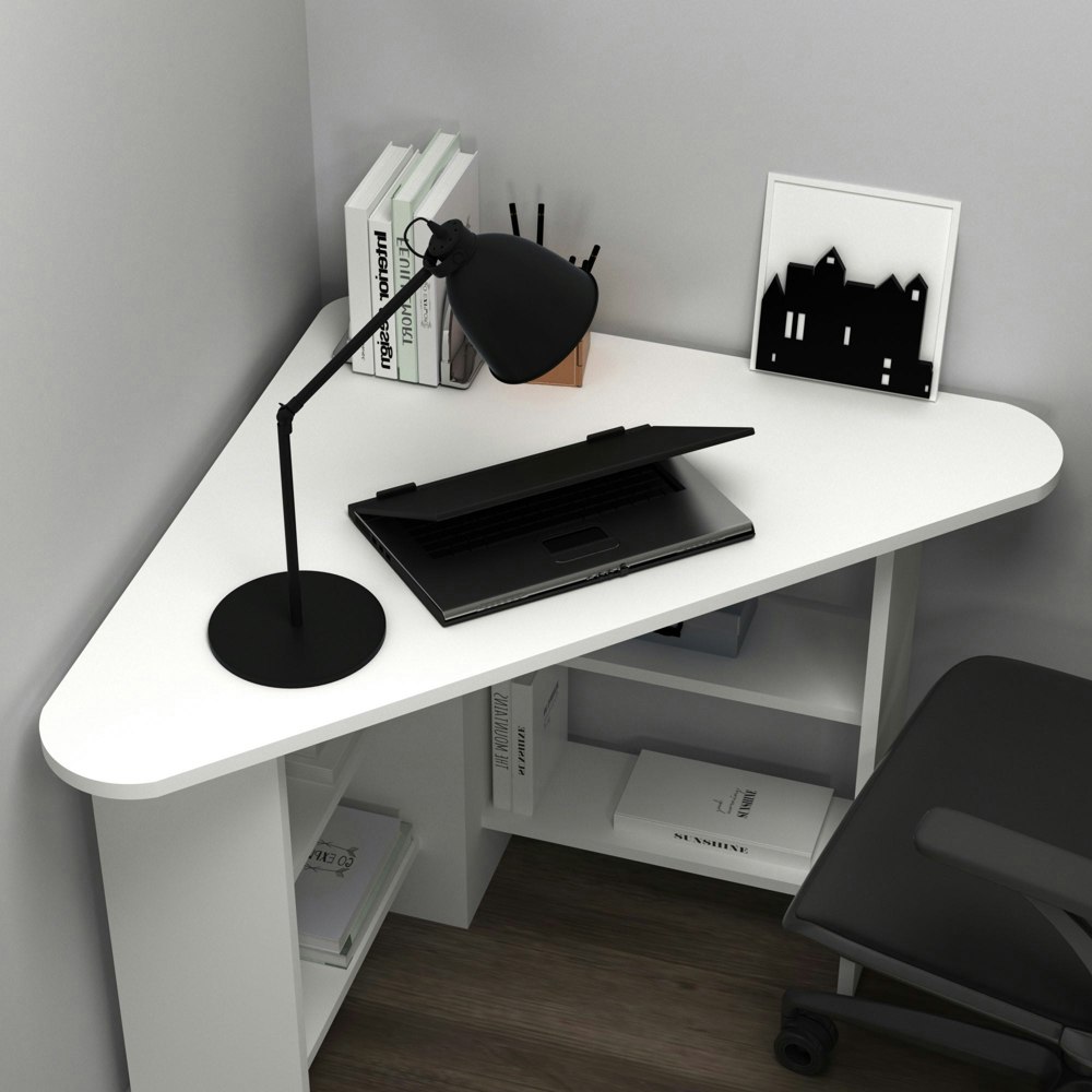 Destina Home Corner Computer Desk with Shelves-Gredos | Rackhams