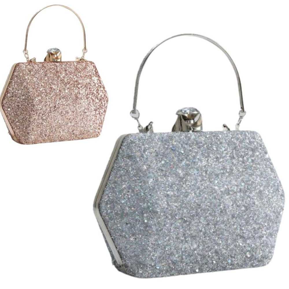 Love EMVY Hexagon Glitter Evening Clutch Bag – | Rackhams