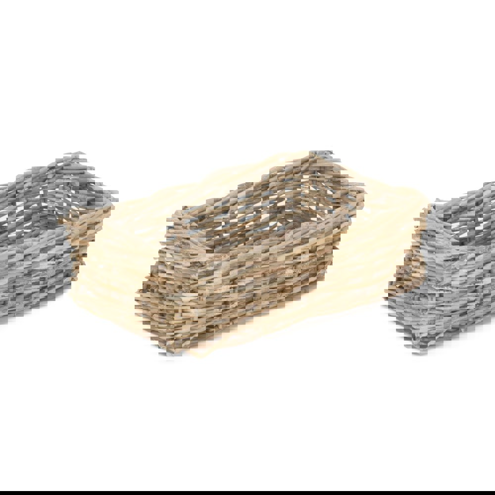 Red Hamper Shallow Kubu Grey Rattan Rectangular Basket | Rackhams