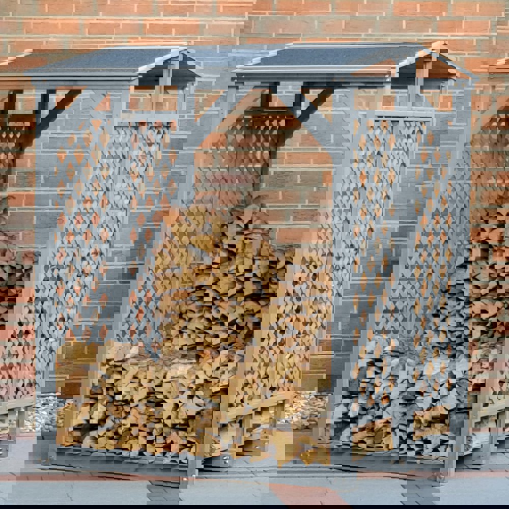 Promex DOUBLE Wooden Log Storage Rack Shed - Grey Wood | Rackhams