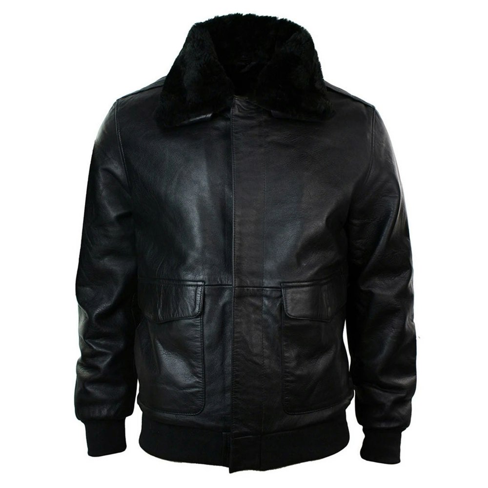 Leather Company Men's Fur Collar Leather Bomber Pilot | Rackhams