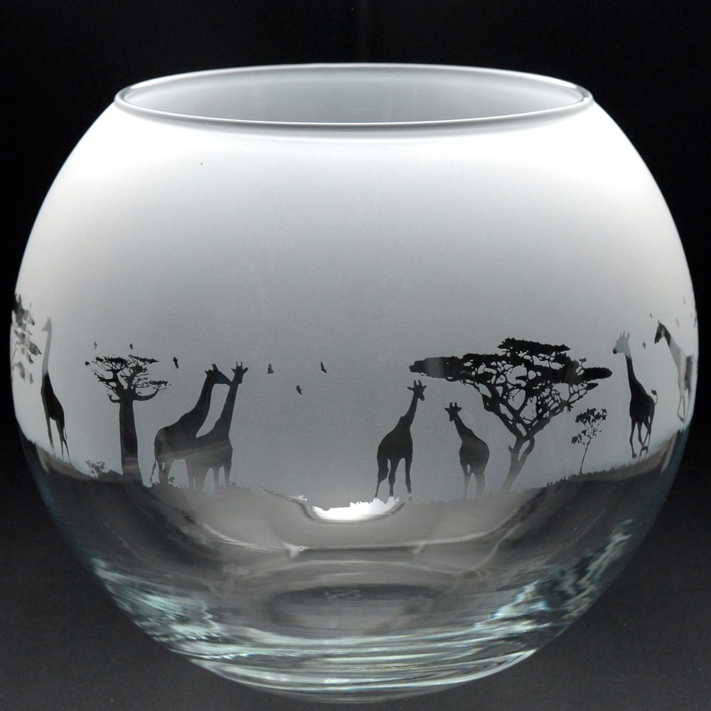 Glyptic Glass Art Giraffe Glass Flora Bowl Vase - Hand | Rackhams