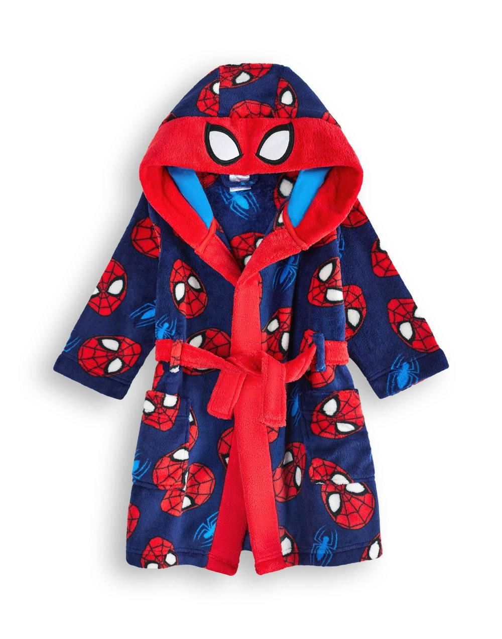 Spiderman Boys Red Character AOP Hooded Bathrobe | Rackhams