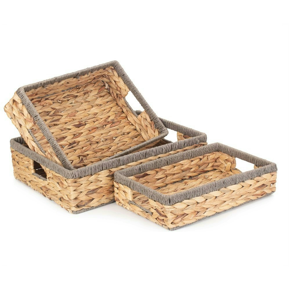 Red Hamper Grey Rope Border Rectangular Water Hyacinth | Rackhams