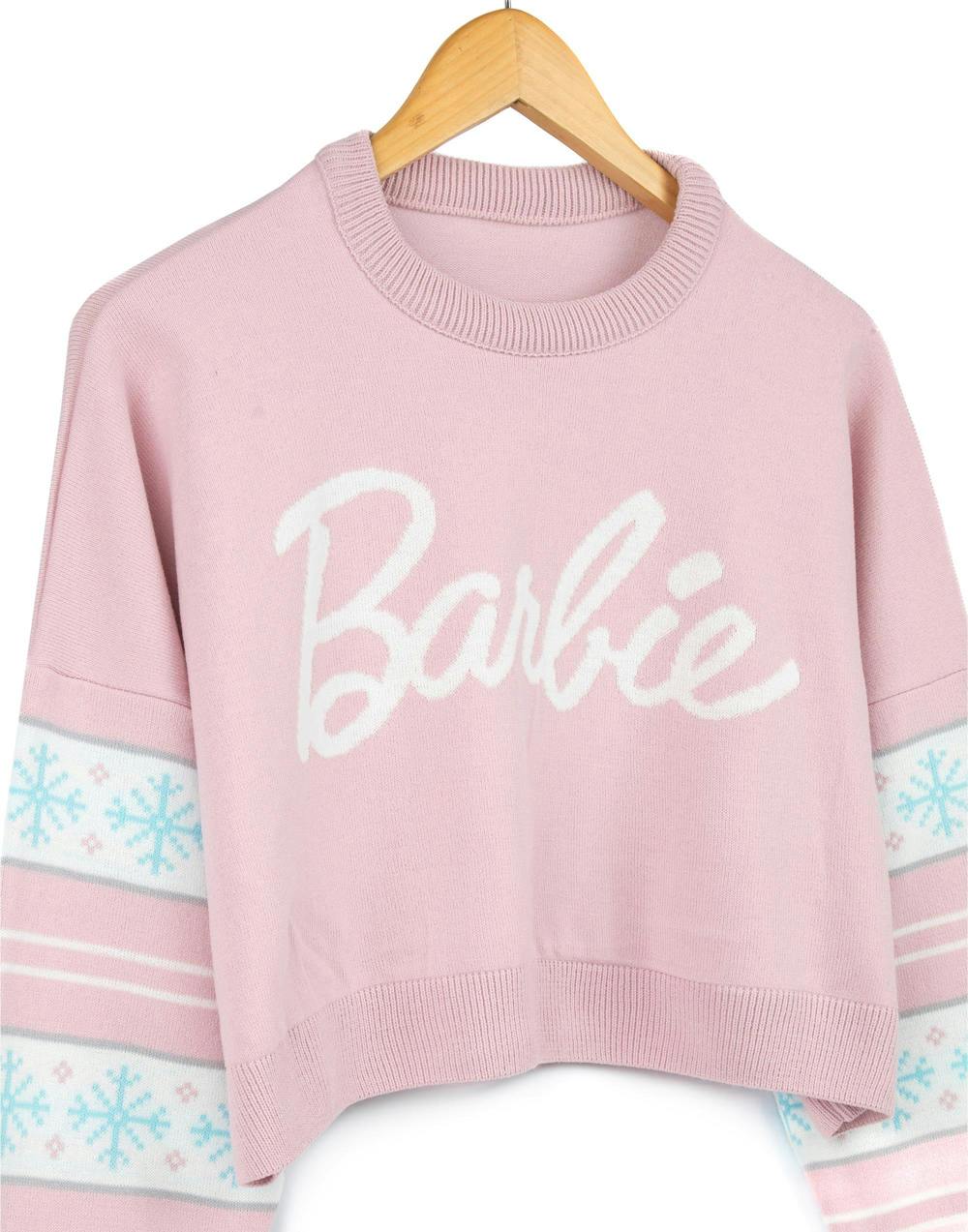 Barbie Womens Pink Barbie Logo Christmas Jumper | Rackhams