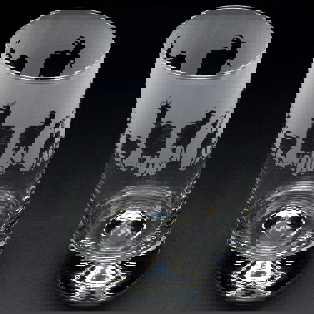 Glyptic Glass Art Goat Whiskey Tumbler Glass - Hand | Rackhams