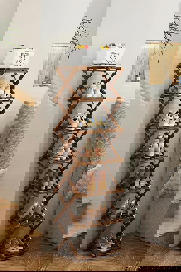 Living and Home 7 Tier Bamboo Folding Shoe Rack Shoe | Rackhams