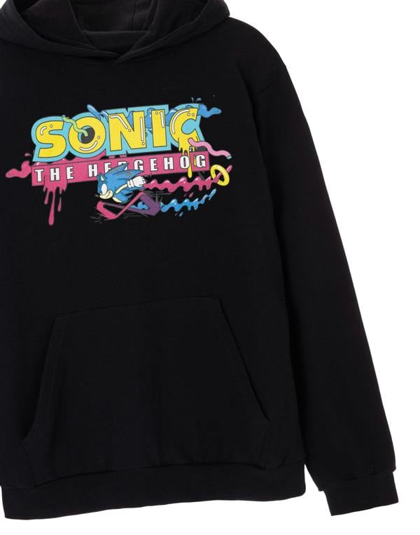 Sonic the Hedgehog Mens Black Psychedelic Logo Hoodie | Rackhams