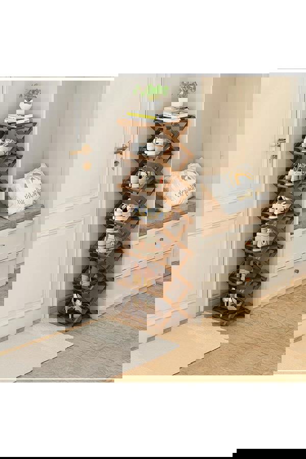 Living and Home 7 Tier Bamboo Folding Shoe Rack Shoe | Rackhams