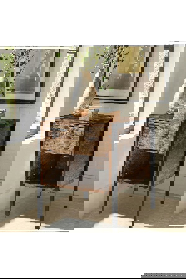 Living and Home Retro Industrial-style Bedside Table | Rackhams