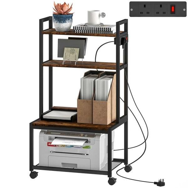HOMCOM 4-Tier Mobile Printer Stand with Power Outlets | Rackhams