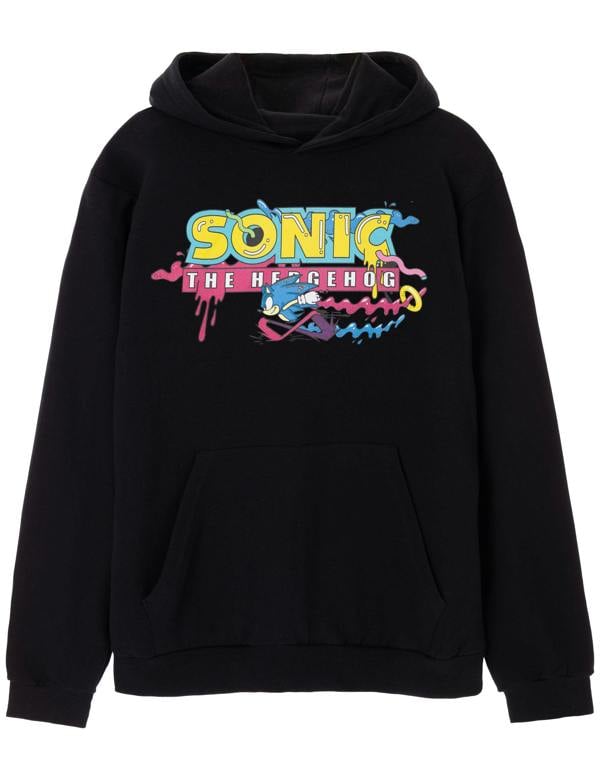 Sonic the Hedgehog Mens Black Psychedelic Logo Hoodie | Rackhams