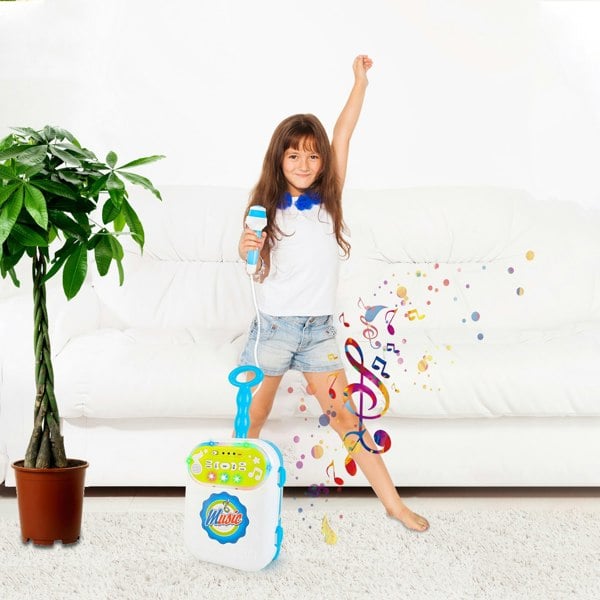 deAO Toys blue karaoke Machine 2 Mic Carry Case Play | Rackhams