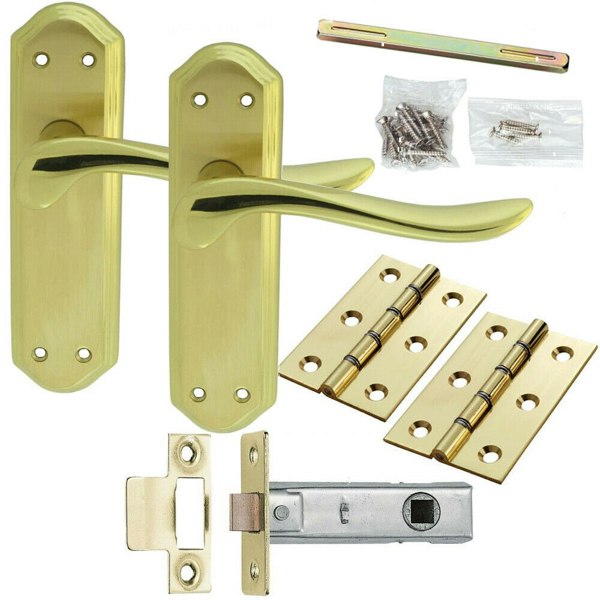 Loops Door Handle & Latch Pack Brass Modern Curved | Rackhams