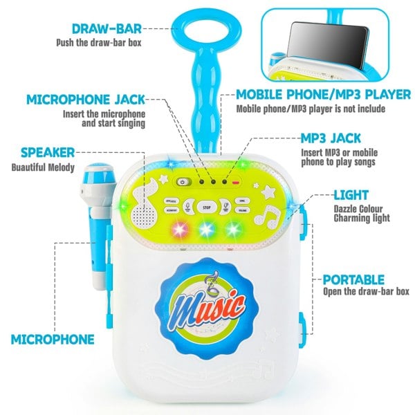 deAO Toys blue karaoke Machine 2 Mic Carry Case Play | Rackhams
