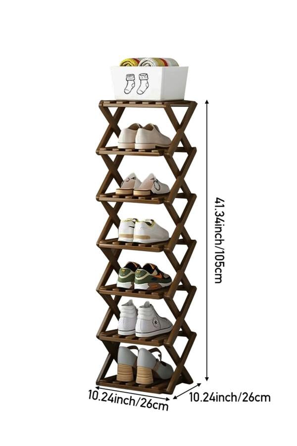 Living and Home 7 Tier Bamboo Folding Shoe Rack Shoe | Rackhams