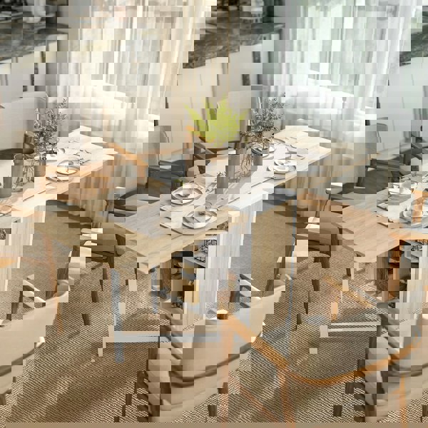 HOMCOM Folding Table with Storage Shelves Oak, White | Rackhams