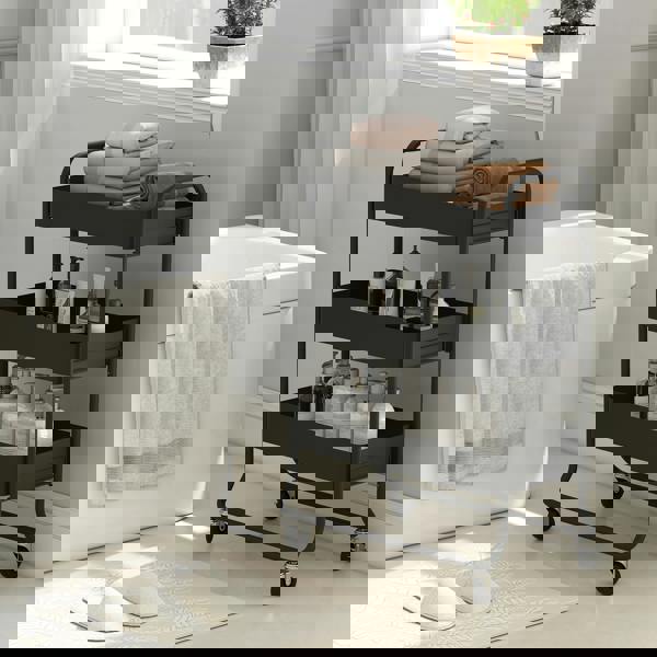 HOMCOM 3-Tier Storage Trolley, Storage Cart with Mesh | Rackhams