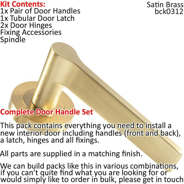Loops Door Handle & Latch Pack Satin Brass Straight | Rackhams