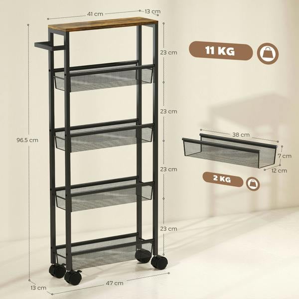HOMCOM Rolling Kitchen Trolley, Slim Storage Cart with | Rackhams