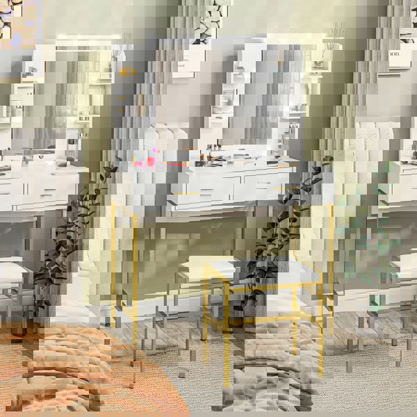 HOMCOM Makeup Vanity Desk Set with Lighted Mirror, | Rackhams